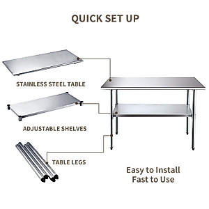 Nurxiovo Work Table Kitchen Prep Workbench Stainless 24 x 48 Commercial Prep Table for Shop Home Industrial Restaurant Food Preparation