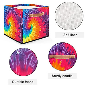 Storage Cube Bins Abstract Art Swirl Tie Dye Large Collapsible Storage Basket with Handle Decorative Storage Boxes for Toys Organizer Closet Shelf Nursery Kid Bedroom,13x13x13
