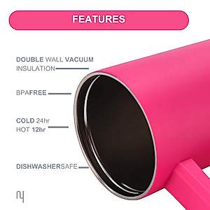CeylonManel 40oz Stainless Steel Double Wall Vacuum Insulated Sublimation Tumbler with Handle, Straw, Lid Travel Cups in Matte Finish (Pink), Large