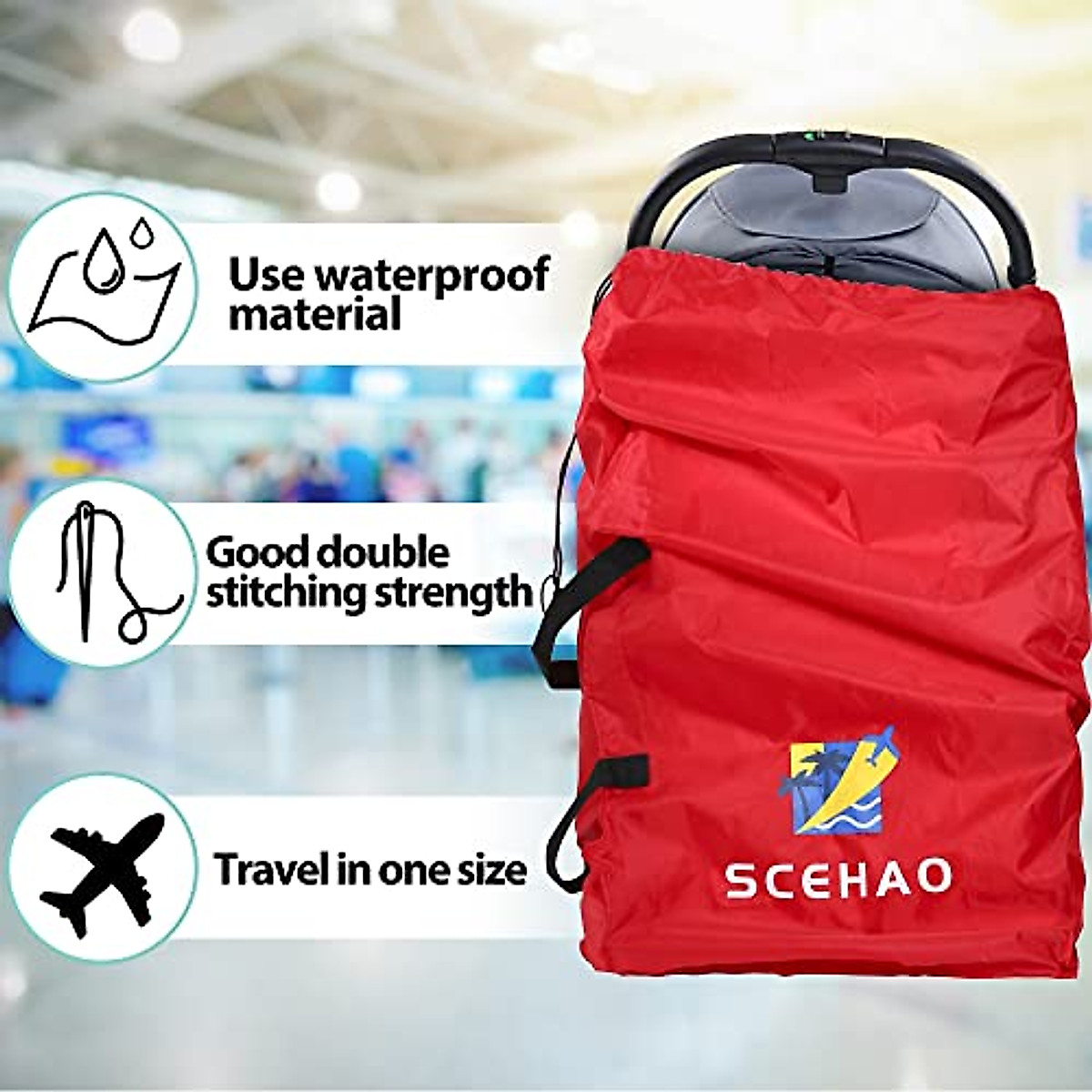 Car Seat Travel Bag,Stroller Bag for Airplane,Stroller Travel Bag for Standard & Double Strollers(Red)