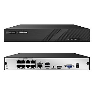 ONWOTE 8 Channel 4K 8MP HD PoE IP Security NVR Video Audio Recorder (Built-in 8 PoE Ports), Support 4K, 5MP, 4MP, Multi-Mode Recording, 8CH NVR with NO Hard Drive, Work with ONWOTE PoE Cameras