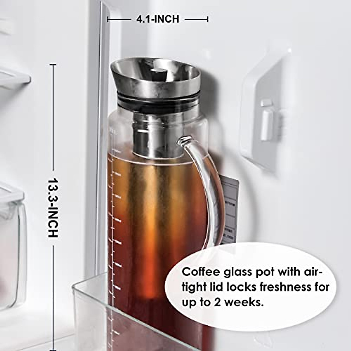 Aquach Cold Brew Coffee Iced Tea Maker & Fruit Pitcher - Large Capacity 68 Ounces - with Durable Glass Carafe / Fine Mesh Steel Infuser / Airtight Lid