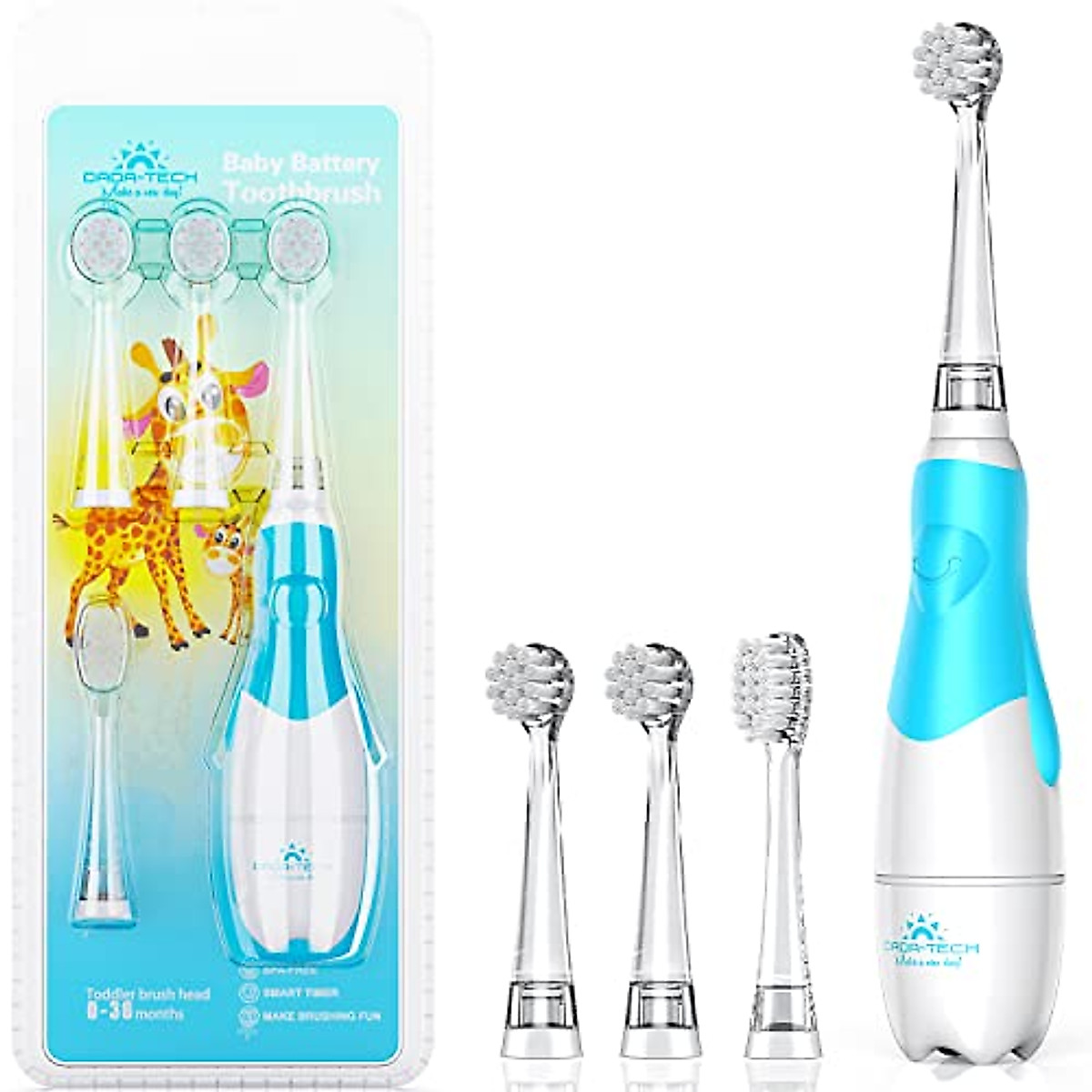 DADA-TECH Baby Electric Toothbrush, Toddler Teeth Brushes with Smart LED Timer and Sonic Technology for Infants Ages 0-3 Years (Blue)