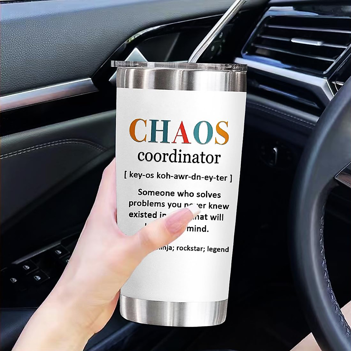 YXOTJHS Chaos Coordinator Tumbler, Chaos Coordinator Gifts for Women Boss Lady Coworker Manager Teacher Assistant Mom-Thank You Gifts, Birthday Gifts for Women-20 Oz Stainless Steel Tumbler