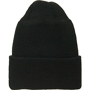 ARMYU Military Genuine GI Watch Cap Warm Winter USN Wool Beanie Solid Cuffed Army Hat (Black)