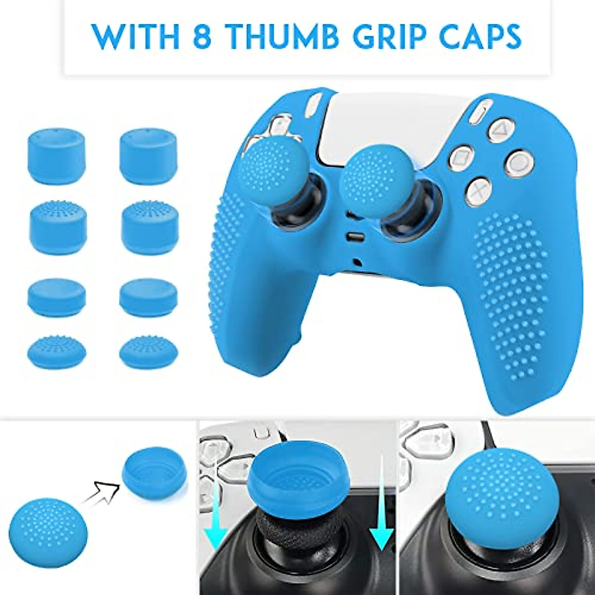 SIKEMAY [2 Pack] PS5 Controller Skin, Anti-Slip Thicken Silicone Protective Cover Case Perfectly Compatible with Playstation 5 Dualsense Controller Grip with 8 x Thumb Grip Caps