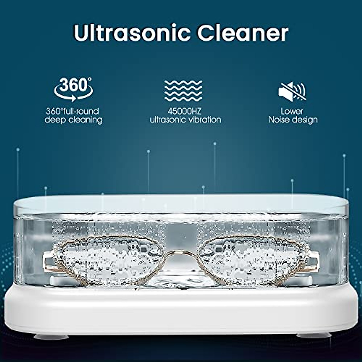 Villalive Hyper Jewelry Cleaner, Ultrasonic Cleaning Machine, 450ML High Capacity Cystal Clear Tank, Silver Cleaner for Ring, Earing, Glasses, Cosmetic Brush, Watches, Coins