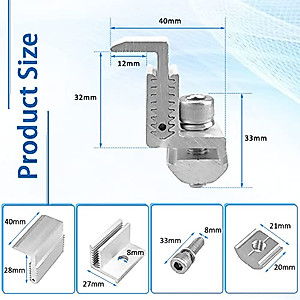Solar End Clamp Solar Panel Mounting Z Brackets Clamps Adjustable Aluminum Solar Panel Clamp for Solar Panel PV Mounting System Install Accessories (10 Pcs)