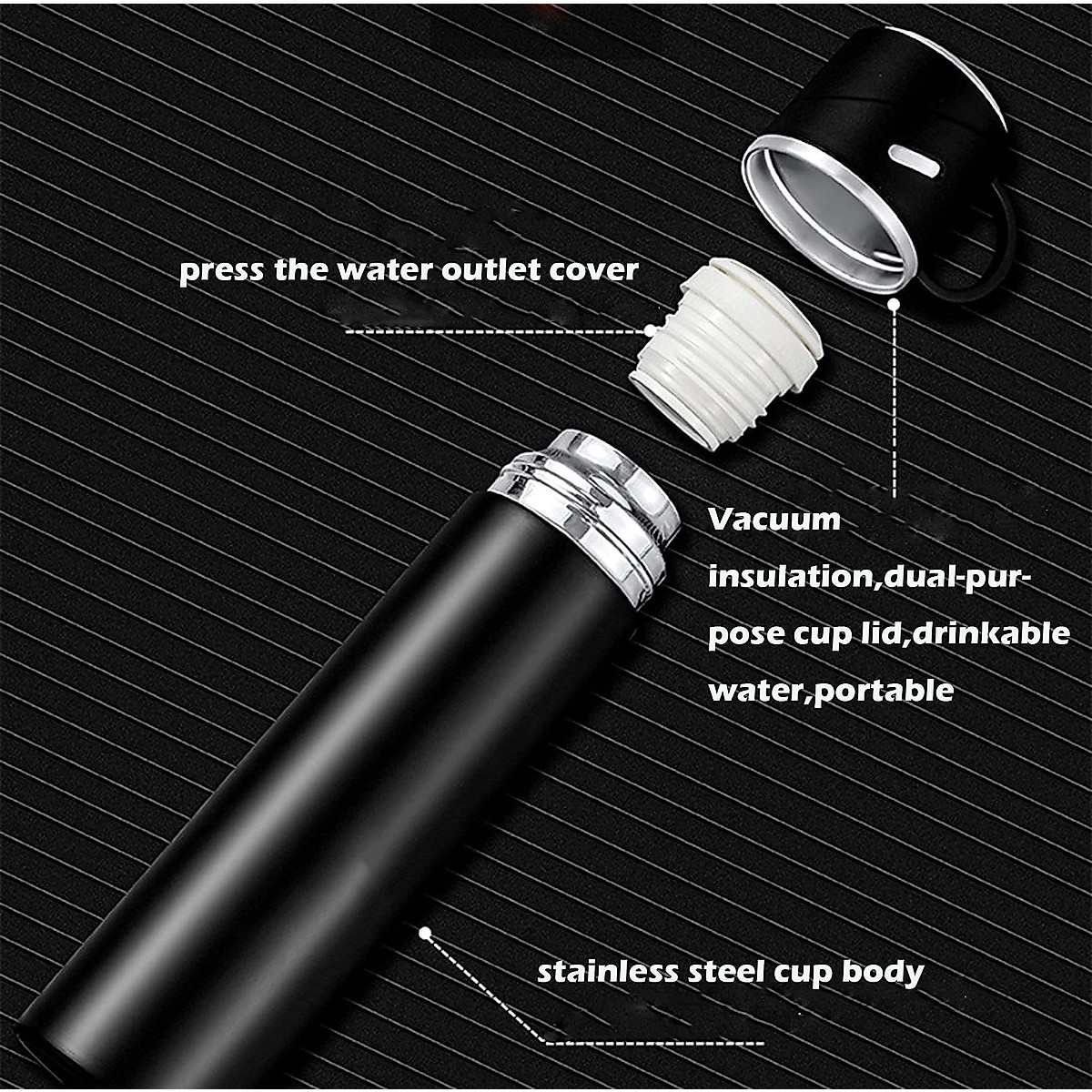 Insulated Water Bottle Travel Coffee Mug Stainless Steel Vacuum Flask Coffee Cups Water Flask for Hot and Cold Drinks 14.2 oz/420ml（Black）