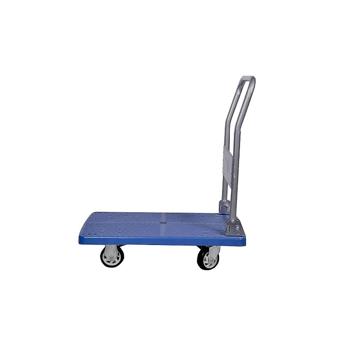 Restaurantware RW Clean 31.5 x 20.9 x 32.7 Inch Platform Cart 1 Small Flat Hand Cart - 660-Pound Capacity Foldable Handle Blue Plastic Flatbed Dolly Cart Heavy-Duty For Warehouses or Homes