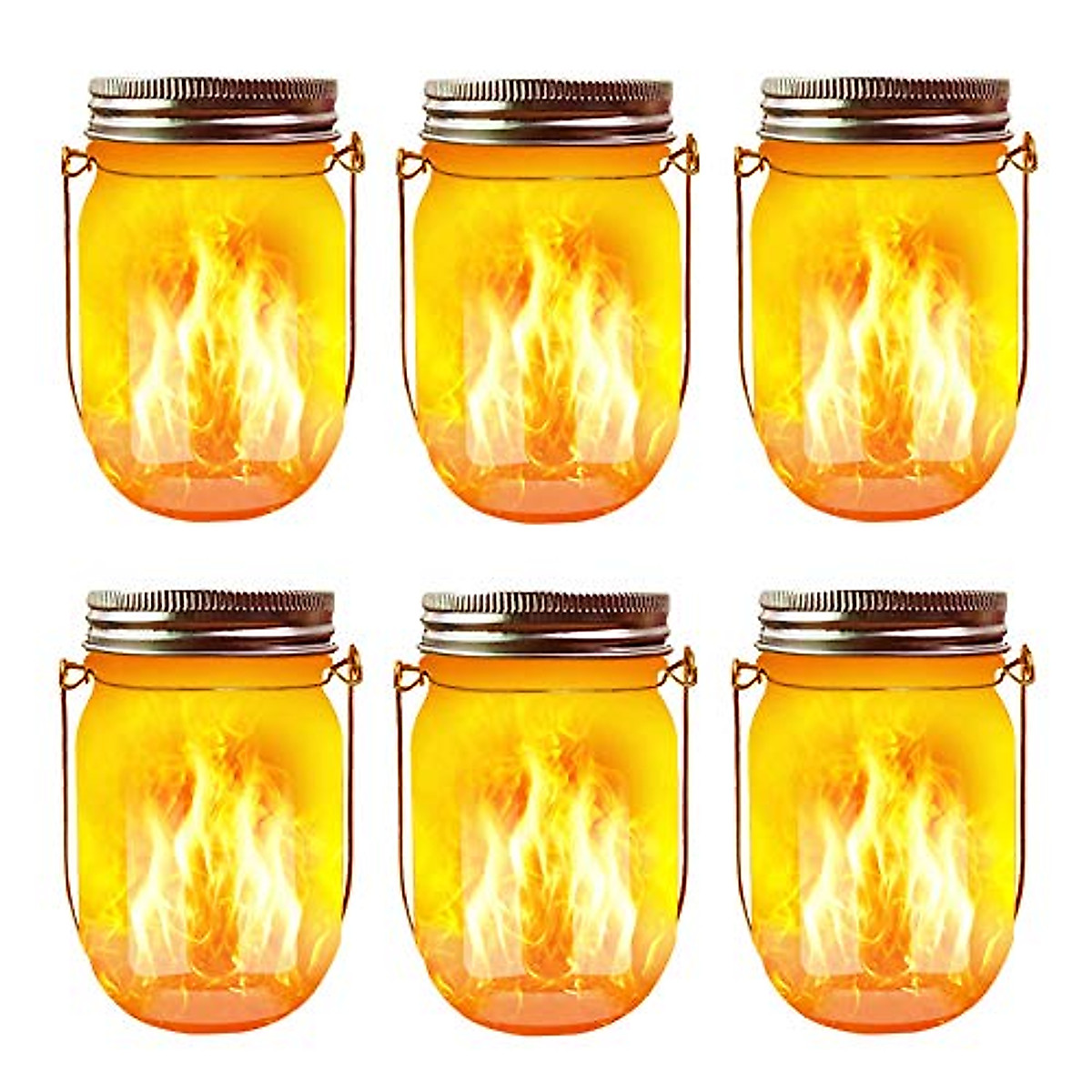 Aubasic Solar Flicker Torch Lights, 6 Pack Waterproof Dancing Flicker Lanterns Lights Build-in Glass Mason Jar, Outdoor Patio Yard Desktop Party Halloween Xmas Decor Solar Lanterns