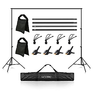 LCUIRC Photo Backdrop Stand, 6.5x10ft Background Stand Kit with 4 Crossbars, 4 Spring Clamps, 4 Backdrop Clips, 2 Sandbags, and Carrying Bag for Parties Decoration