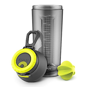 Zulu Boost Tritan Plastic Shaker Bottle with Locking Flip Lid, 28 oz, Grey/Green