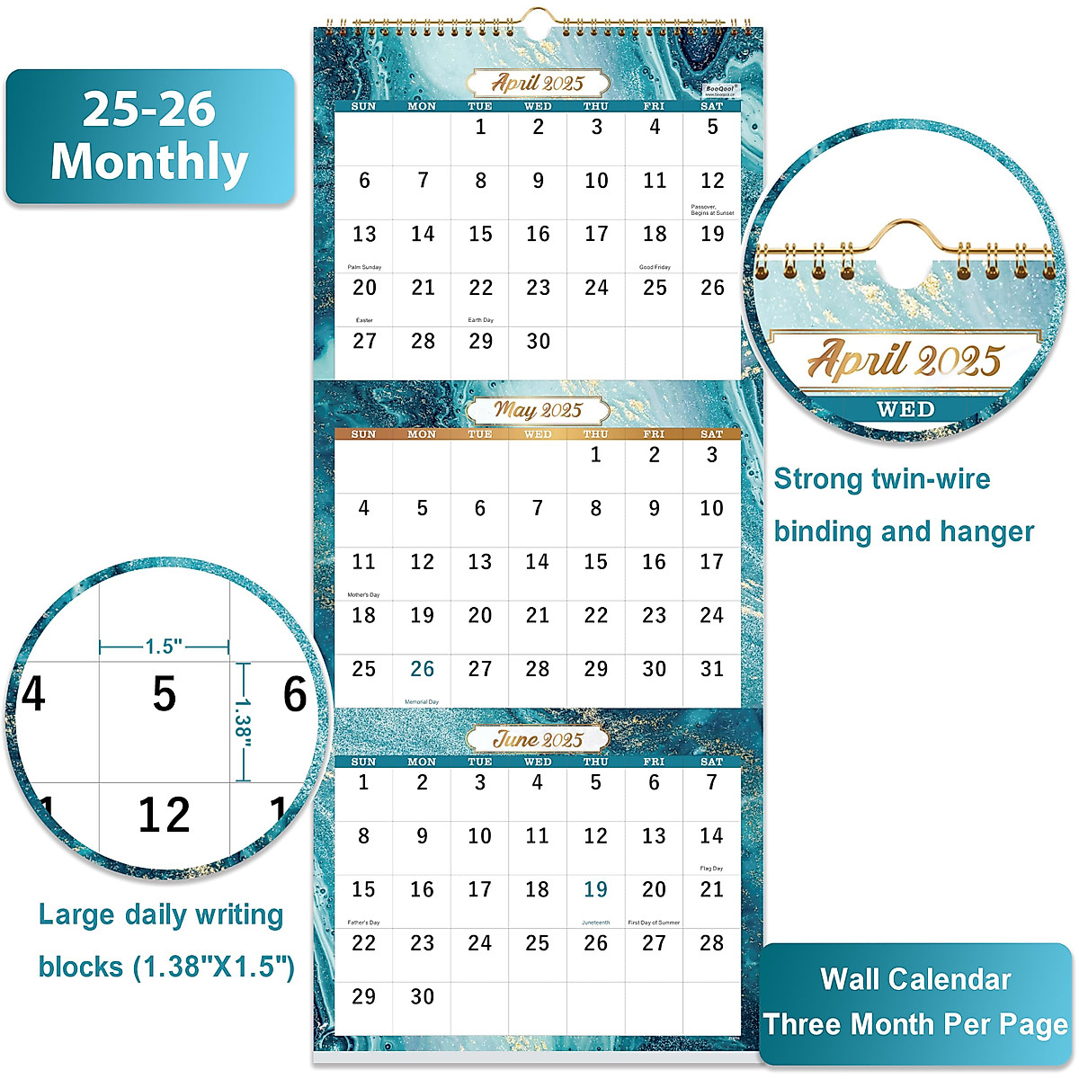 2025-2026 Wall Calendar - 3 Month Calendar 2025-2026, April 2025 - July 2026, 11" x 26", 2025 Calendar (Vertical), Large Monthly Calendar, Lay- Flat, Perfect for Your Busy Schedule