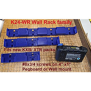 K24 4 slot Battery Rack for Kobalt Wall Mount Holder Latching Storage Rack 24VMax and KXB/ XTR Ultimate Output packs KXB-424-03, KXB-824-03. KB-124-03, KB-324-03, KB424-03, KB-624-03. USA PN K24x4-WR