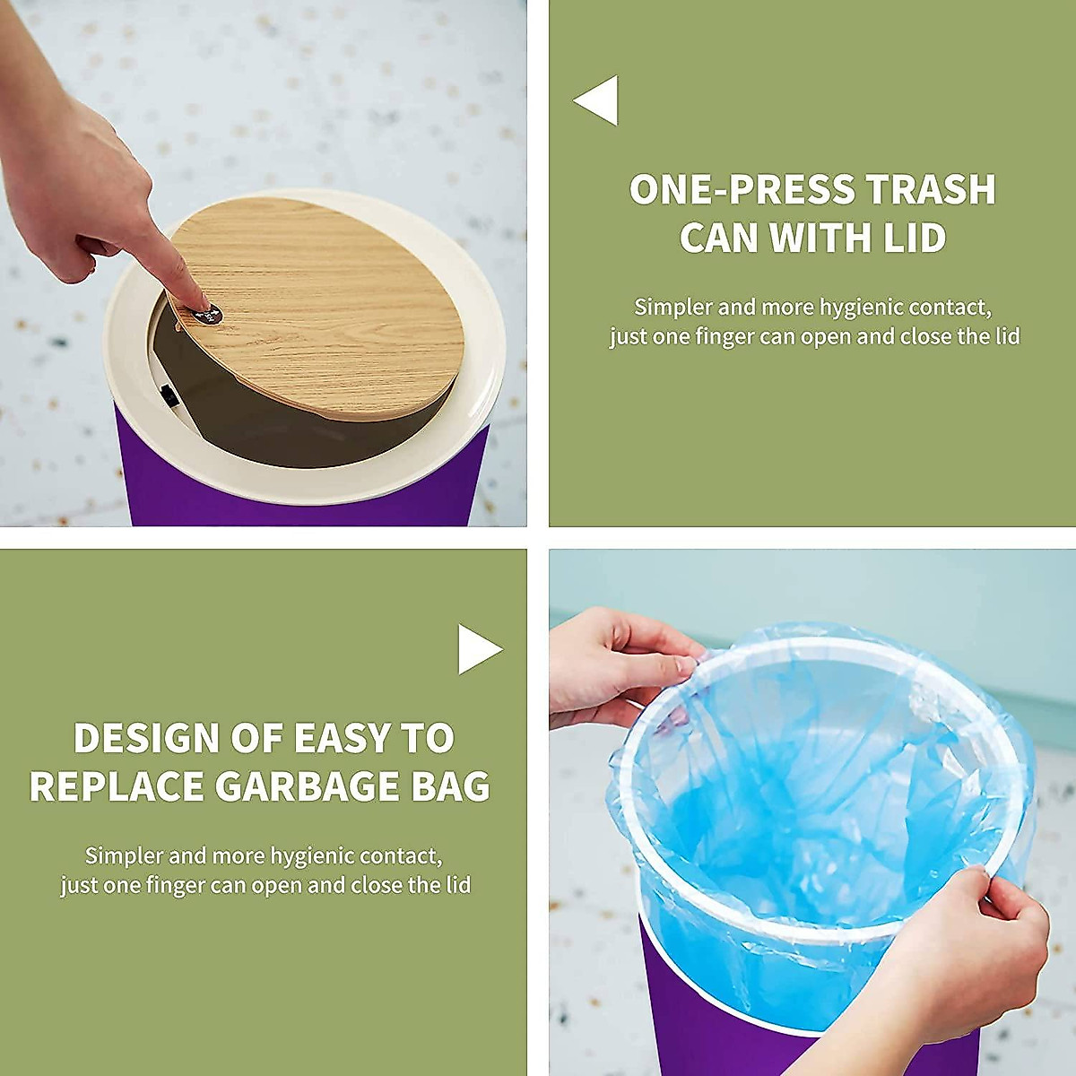 LGCZNWDFHTZ Small Trash Can with Lid for Bathroom Kitchen Office Diaper Smooth Elegant Gradient Purple Well Using as Design Bedroom Garbage Trash Bin Dog Proof Waste Basket Cute Decorative