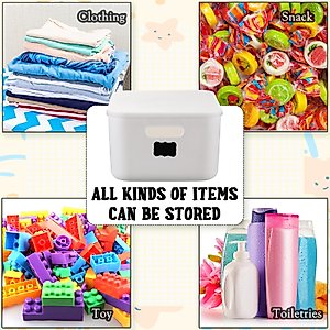 BBTO 8 Pcs White Plastic Storage Organizer Bins with Lids Large Stackable Storage Boxes with Handle Organizing Containers Including Labels and Markers for Family Organization, 14.4 x 10.4 x 6.5 Inch