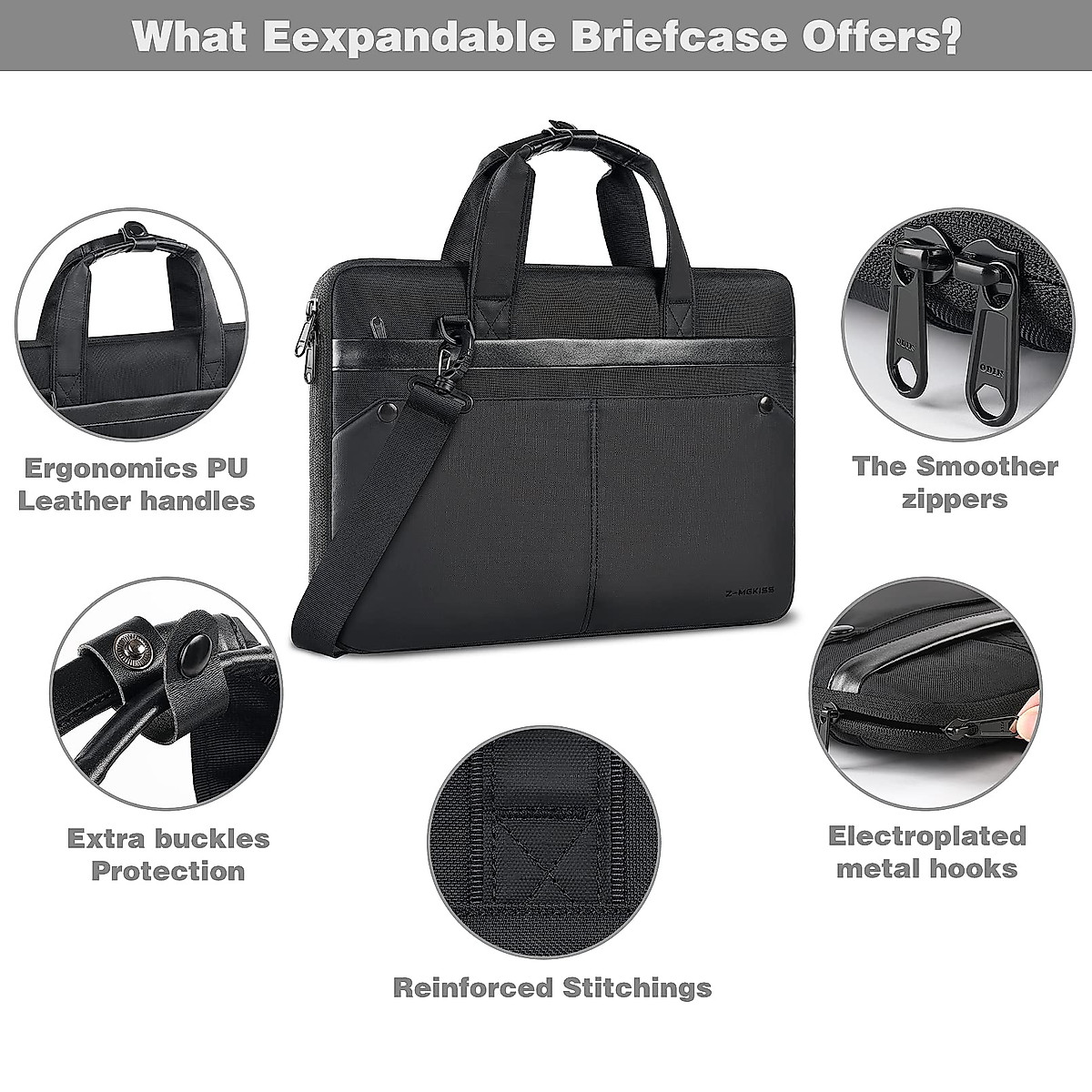 Z-MGKISS Laptop Bag, Computer Bag, Briefcase for Men, 15.6 Inch Laptop Bag Carrying Case, WaterproofTSA Messenger Shoulder Bag with Strap, Office College Laptop Bag for HP, Dell, Notebook, MacBook