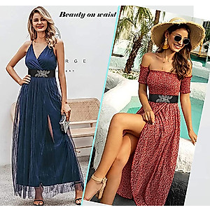 ALAIX Women's Stretchy Belt for Dresses Jumpsuit Coat Belt Vintage Elastic Wide Leaf Waist Belt Waistband