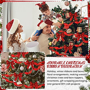 Yinder 4 Roll 40 Yards Christmas Metallic Wired Ribbon - Thick, Glitter, Tree & Gift Wrapping Ribbon for DIY Crafts & Xmas Party Decorations (Red, 2.5 Inch)