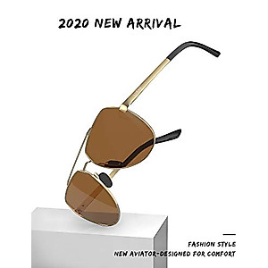 LUENX Men Women Aviator Sunglasses Polarized Shades Flexible Spring Hinge - Brown Lens Gold Metal Frame Large 60mm