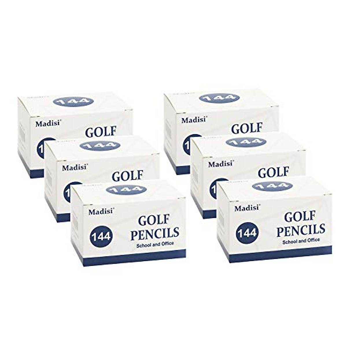 Madisi Golf Pencils, 2 HB Half Pencils, 3.5" Mini Pencils, Pre-Sharpened, 6 Boxes, 864 Count