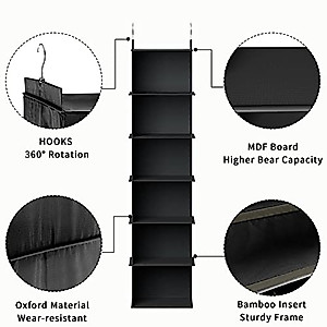 YOUDENOVA Hanging Closet Organizer, 6-Shelf Closet Hanging Storage Shelves, Black, Grey