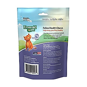 Emerald Pet Feline Health Chews Hairball Support — Natural Grain Free Feline Hairball Control Chews — Hairball Control Cat Supplements for Hairball Prevention and Elimination — Made in USA, 2.5 oz