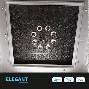 Art3d Decorative Ceiling Tile 2x2 Glue up, Lay in Ceiling Tile 24x24 Pack of 12pcs Spanish Floral in Black