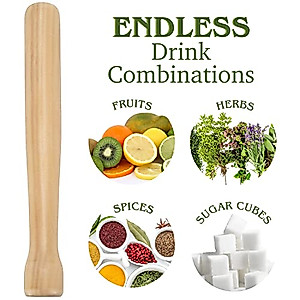 8” Wooden Cocktail Muddler - Wood Bar Supplies & Accessories for Herb & Fruit Mixing, Drinks, Restaurants, Home Kitchens, Shaker Sets & Cocktail Kits