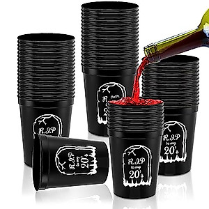 Ainibar 20 Pack RIP Twenties Party Cup, 16 oz 30th Birthday Black Plastic Tumbler Cups, RIP to My 20s Birthday Stadium Party Cups Death to My 20s Birthday Decorations for 30th Birthday Party Supplies