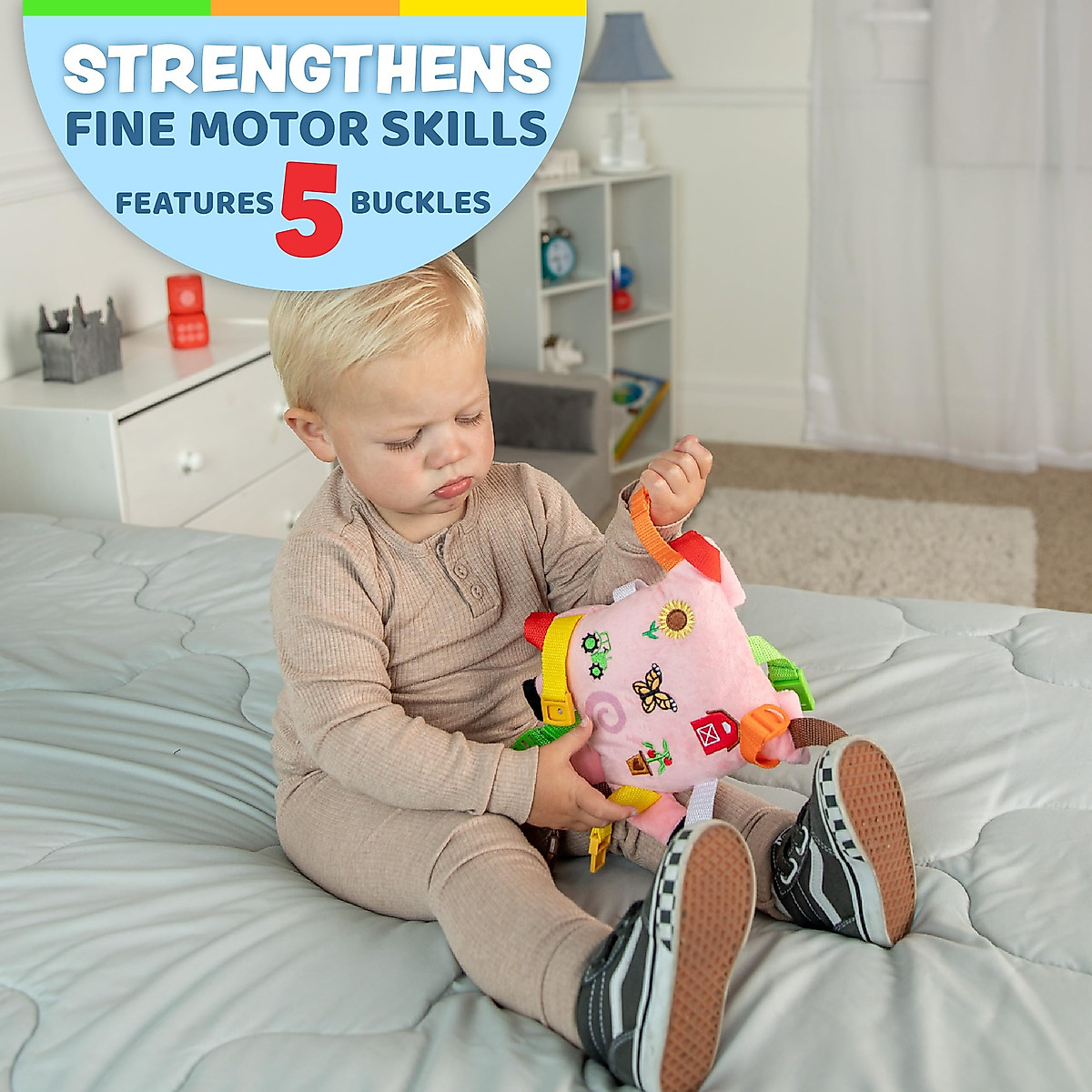 Buckle Toys - Boink Pig - Learning Activity - Develop Fine Motor Skills and Problem Solving - Sensory Toddler Travel Toy