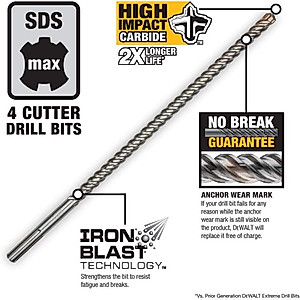 DEWALT SDS MAX Bit for Rotary Hammer, 4 Cutter, 1-1/4-Inch by 21-1/2-Inch (DW5825)