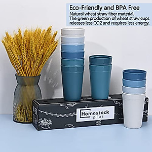 Homestockplus 16 Oz Drinking Cups,【Set of 12】 Unbreakable Cup Reusable Microwave and Dishwasher Safe BPA Free E-Co Friendly Wheat Straw Tumbler Cups for Water, Milk, Juice, Soda and more