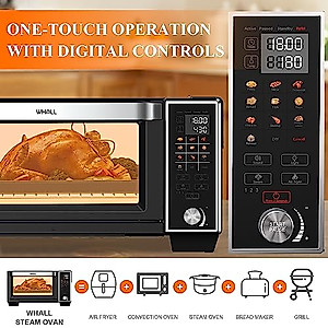 WHALL Toaster Oven Air Fryer, Max XL Large 30-Quart Smart Oven,11-in-1 Toaster Oven Countertop with Steam Function,12-inch Pizza,6 slices of Toast, 4 Accessories Included, Stainless Steel /1700W