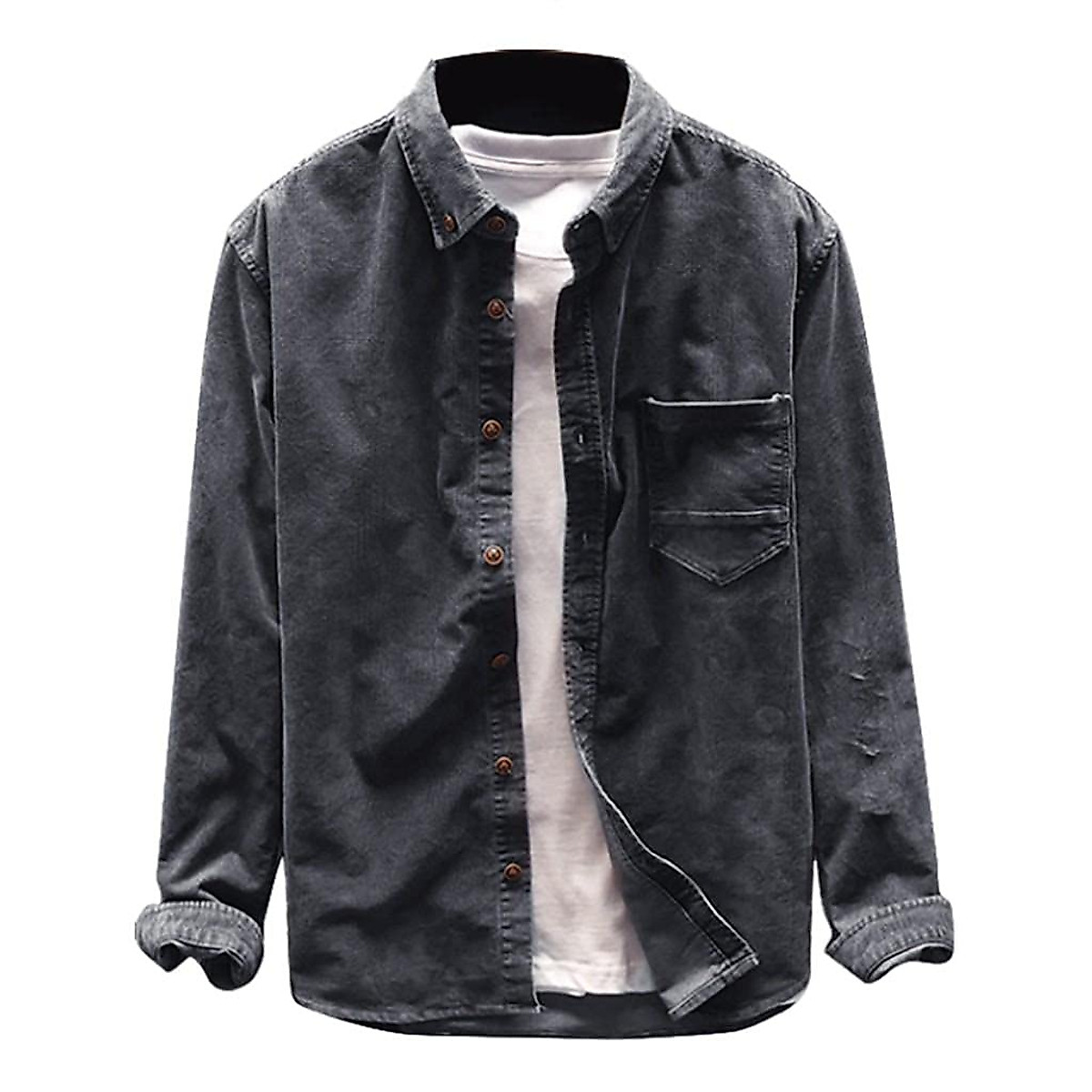 Men's Retro Corduroy Shirt Long Sleeve Button Down Jackets Big and Tall Flannel Warm Shirts Regular Fit Plain Tops M-3XL