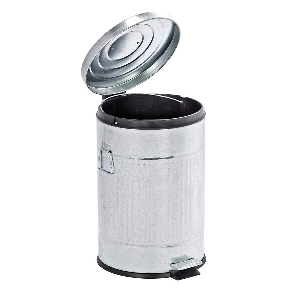 WENKO Step Trash Can with Lid and Pedal, Retro Metal Garbage Bin, for Bathroom, Kitchen, Office, Soft Close, 5 Gallon, 12.2 x 18.7 x 12.2 in, Gray