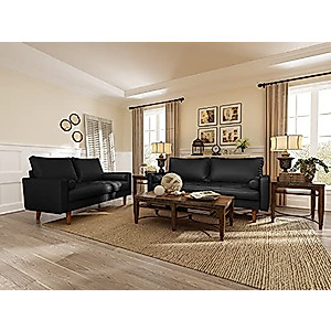 Meeyar 58" PVC loveseat, Couch for Small Apartment and Living Room,Solid Wood Frame Legs, Easy Assembly,Square Arms,31.7" D x 57.9" W x 33" H (Black, 58")