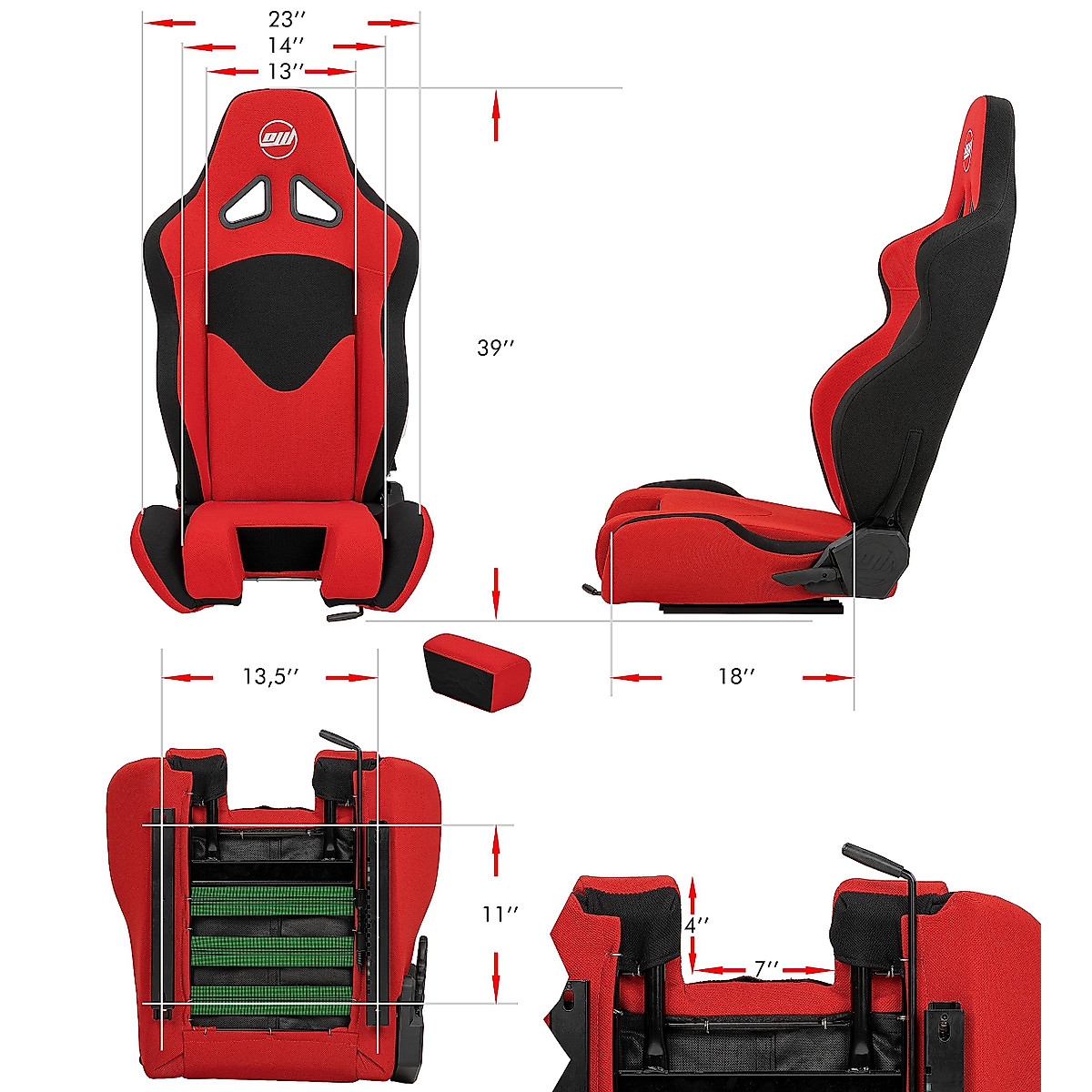 SimFab Flight Simulator Seat With Seat Base Cut Out For Fighter Stick Or Helicopter Collective, red