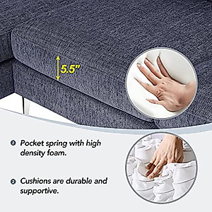 HAUSHECK L-Shaped Convertible Sectional Couch with Reversible Chaise Lounge,Chenille Fabric, Comfortable Cushions, Metal Leg, 2 Pillows Included, Mid-Century Modern Sofa for Living Room, Small Space