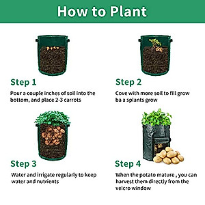 10 Gallon Potato Bag-6 Packs, Breathable Plant Bag with Windows and Handles for Tomatoes, Carrots, Fruits and Garden Pots (Dark Green)