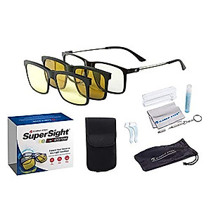 Eagle Eyes 3in1 Magnetic Polarized Sunglasses/Night Driving Clip-on With Computer Lens Base Frame - (Black/Clear)