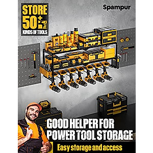 Spampur Power Tool Organizer for Tool Storage, Drill Holder Wall Mount, Tool Organizers and Storage Rack for Garage Organization, Heavy Duty Metal Tool Shelf, cordless drill storage for Father's Day