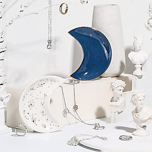 Patelai 2 Pieces Moon Trinket Tray Jewelry Dish Tray Jewelry Plate Trinket Dish Trinket Tray Ring Ceramics Jewelry Dish Gifts for Rings, Earrings, Bracelets, Necklaces, Crystals Stones