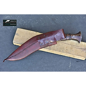 GK&CO. Kukri House Genuine Kukri/Khukuri Knife - 10" Blade Full Tang Panawal Angkhola Village Working Kukri Red Sheath - Handmade in Nepal.