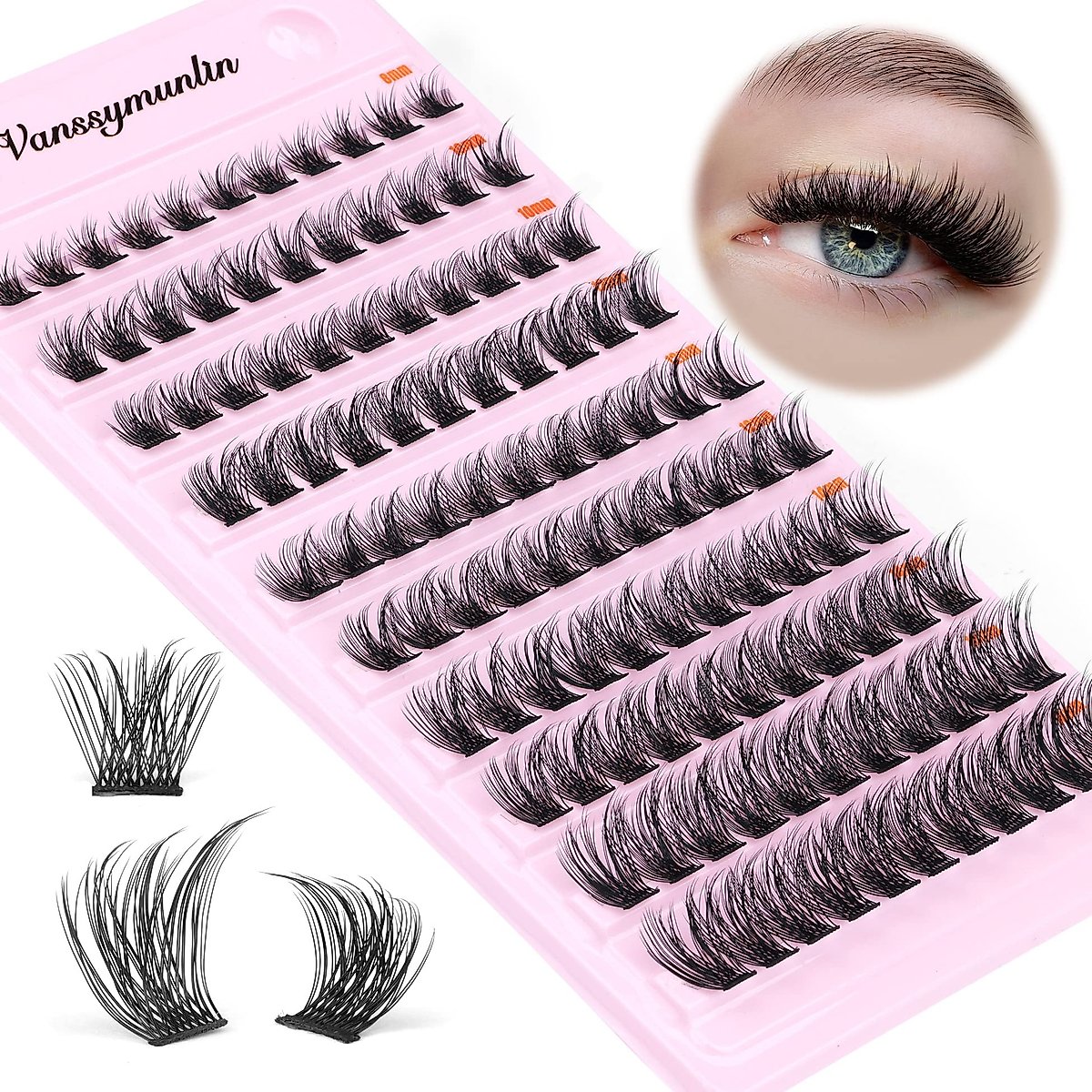 Lash Clusters DIY Eyelash Extension 110 Cluster Lashes D Curl Individual Lashes Extension Wispy Eyelash Clusters Extension Mixed Length Soft Band Reusable Lash Extension DIY at Home (VM05, D-8-16MIX)