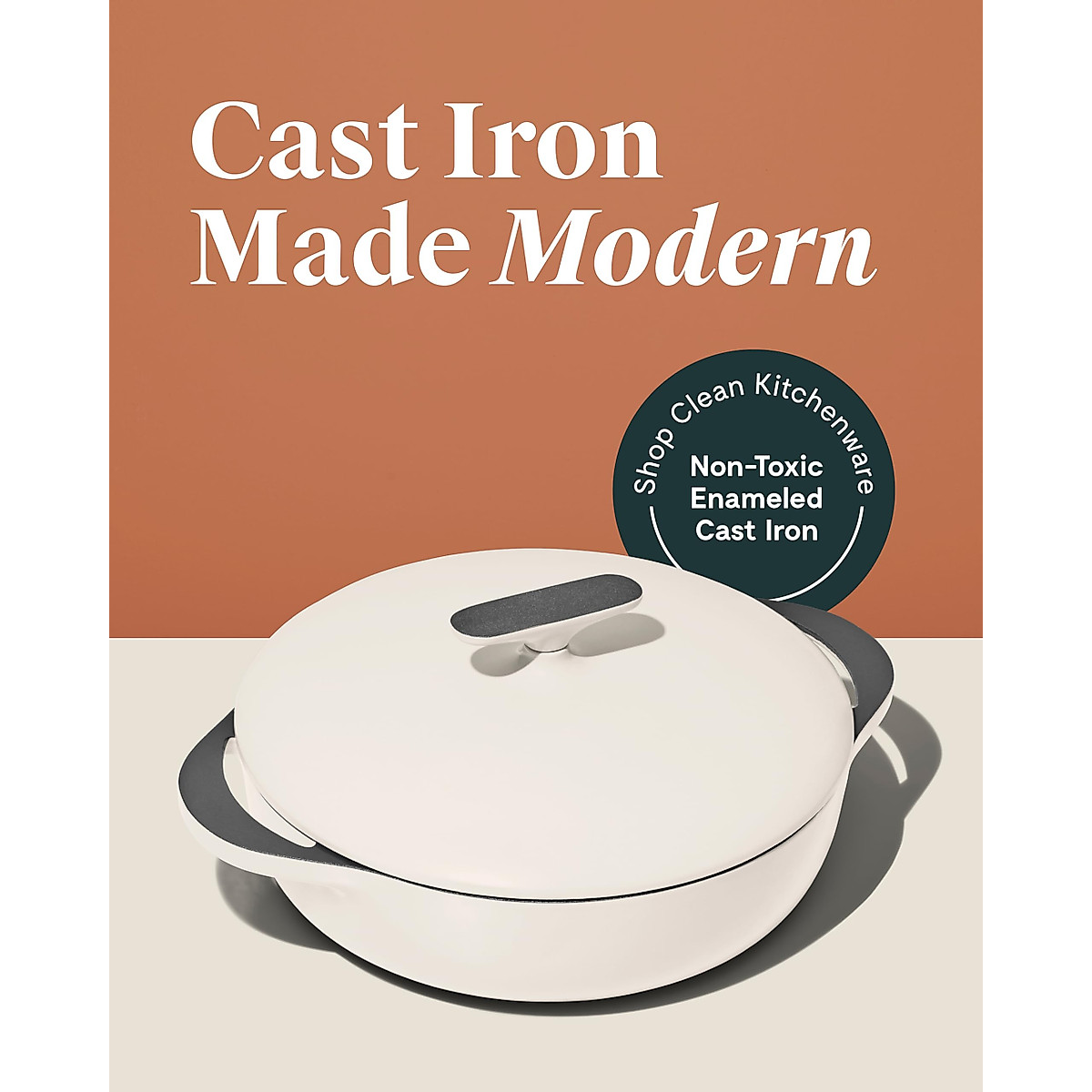 Caraway Enameled Cast Iron Braiser - 3.5 qt Braiser Pan - 3 Layer Enamel Coating - No Seasoning Required - Compatible With All Stovetops - Oven Safe - Free From Forever Chemicals - Cream