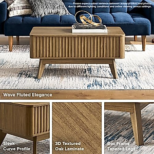 mopio Brooklyn Lift Top Coffee Table for Living Room, Mid Century, Modern Farmhouse with Lifting Tabletop & Hidden Storage, Fluted Panel, Rising Pull Up Dining Table (Walnut)