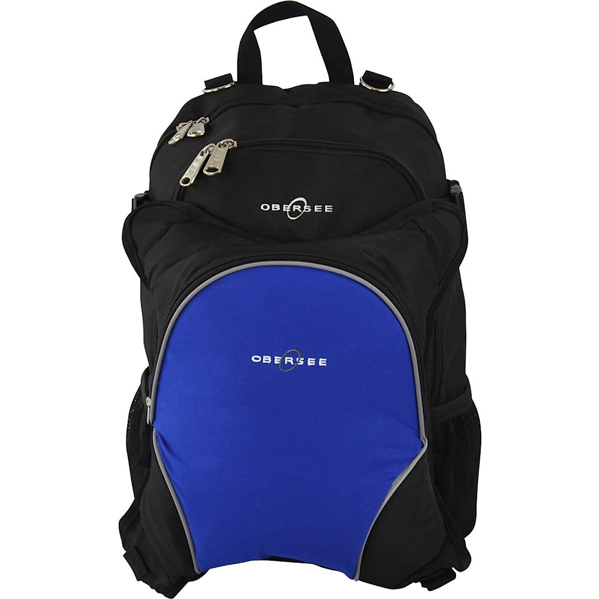 Rio Diaper Backpack with Baby Bottle Cooler and Changing Mat, Shoulder Baby Bag, Food Cooler, Clip to Stroller (Black/Royal Blue) - Obersee