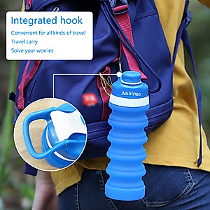 Anntrue Collapsible Water Bottle Food-Grade Silicone Portable Leak Proof Travel Water Bottle, 18oz(Sky Blue)